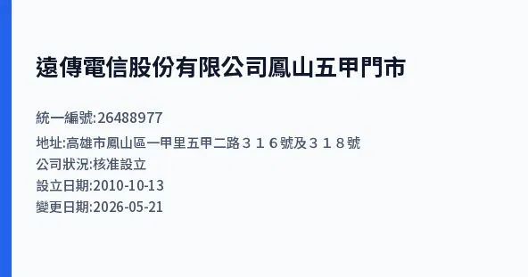 遠傳電信股份有限公司鳳山五甲門市的照片-統編 26488977(高雄市) 公司登記資料與營業項目詳細圖表