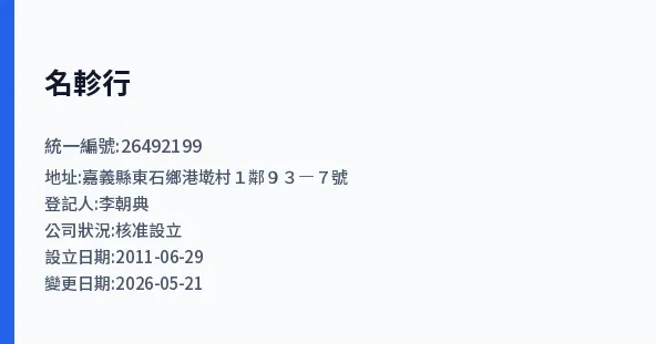 名軫行的照片-統編 26492199(嘉義縣) 公司登記資料與營業項目詳細圖表