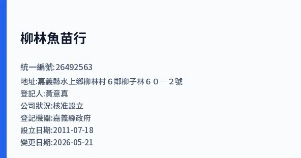 柳林魚苗行的照片-統編 26492563(嘉義縣) 公司登記資料與營業項目詳細圖表