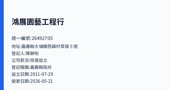 鴻展園藝工程行的照片-統編 26492705(嘉義縣) 公司登記資料與營業項目詳細圖表