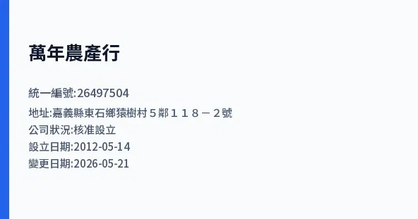 萬年農產行的照片-統編 26497504(嘉義縣) 公司登記資料與營業項目詳細圖表