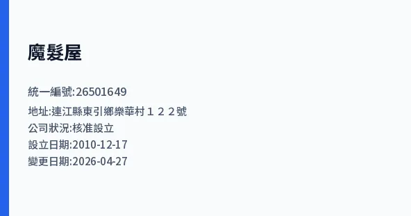 魔髮屋的照片-統編 26501649(連江縣) 公司登記資料與營業項目詳細圖表