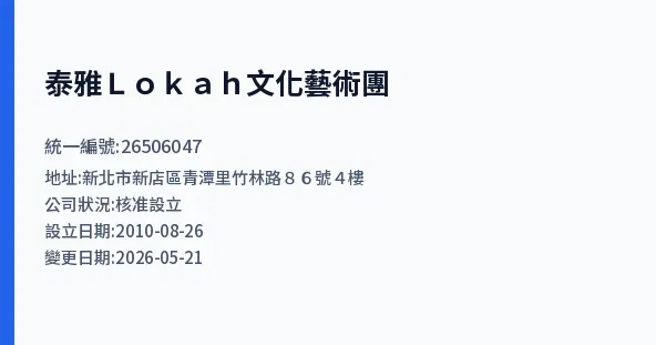 泰雅Lokah文化藝術團的照片-統編 26506047(新北市) 公司登記資料與營業項目詳細圖表