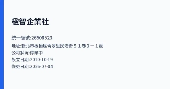 楹智企業社的照片-統編 26508523(新北市) 公司登記資料與營業項目詳細圖表