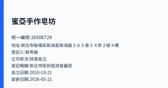 蜜亞手作皂坊的照片-統編 26508729(新北市) 公司登記資料與營業項目詳細圖表