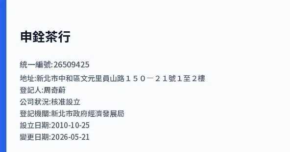 申銓茶行的照片-統編 26509425(新北市) 公司登記資料與營業項目詳細圖表