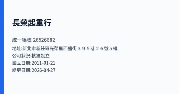 長榮起重行的照片-統編 26526682(新北市) 公司登記資料與營業項目詳細圖表