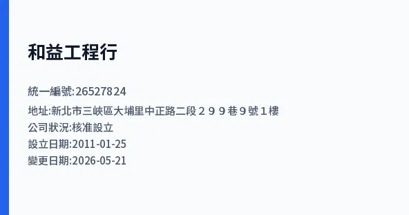 和益工程行的照片-統編 26527824(新北市) 公司登記資料與營業項目詳細圖表