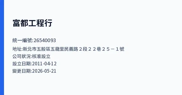 富都工程行的照片-統編 26540093(新北市) 公司登記資料與營業項目詳細圖表