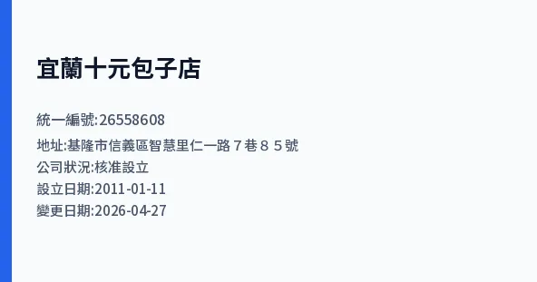 宜蘭十元包子店的照片-統編 26558608(基隆市) 公司登記資料與營業項目詳細圖表