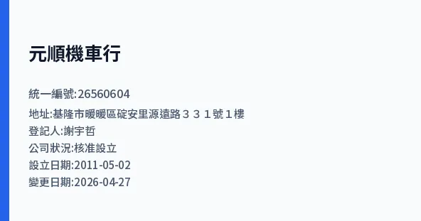 元順機車行的照片-統編 26560604(基隆市) 公司登記資料與營業項目詳細圖表