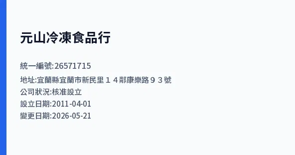 元山冷凍食品行的照片-統編 26571715(宜蘭縣) 公司登記資料與營業項目詳細圖表