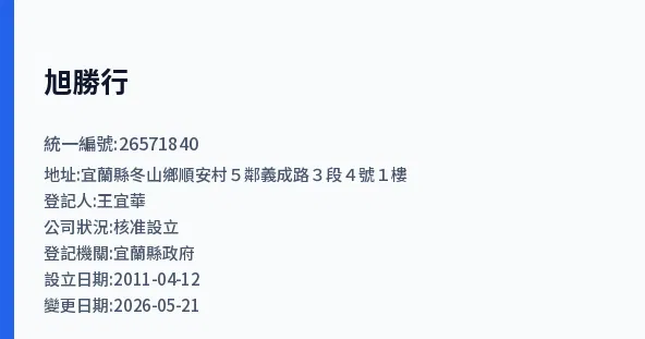 旭勝行的照片-統編 26571840(宜蘭縣) 公司登記資料與營業項目詳細圖表