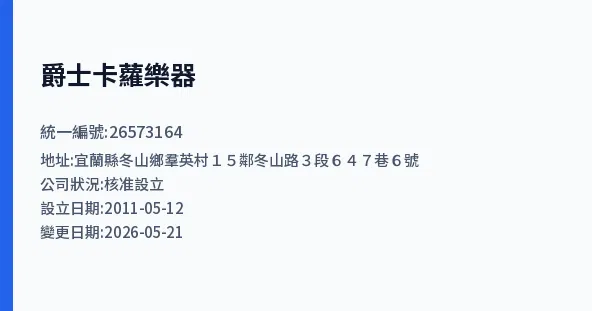 爵士卡蘿樂器的照片-統編 26573164(宜蘭縣) 公司登記資料與營業項目詳細圖表