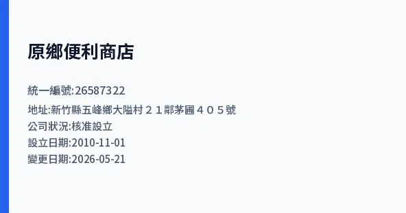 原鄉便利商店的照片-統編 26587322(新竹縣) 公司登記資料與營業項目詳細圖表