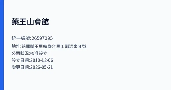 藥王山會館的照片-統編 26597095(花蓮縣) 公司登記資料與營業項目詳細圖表