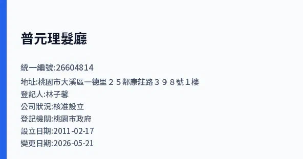 普元理髮廳的照片-統編 26604814(桃園市) 公司登記資料與營業項目詳細圖表