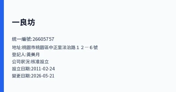 一良坊的照片-統編 26605757(桃園市) 公司登記資料與營業項目詳細圖表