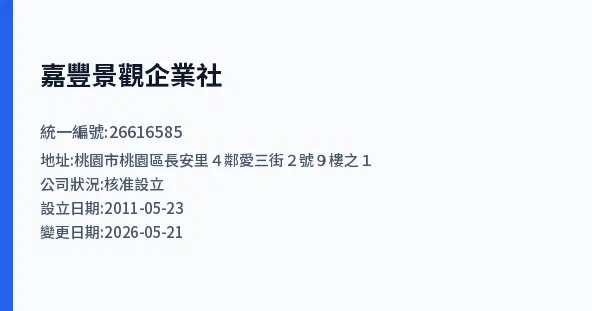 嘉豐景觀企業社的照片-統編 26616585(桃園市) 公司登記資料與營業項目詳細圖表