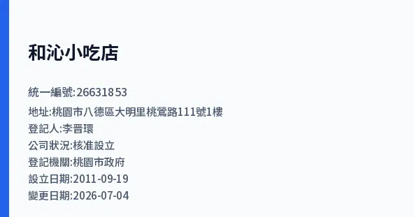 和沁小吃店的照片-統編 26631853(桃園市) 公司登記資料與營業項目詳細圖表