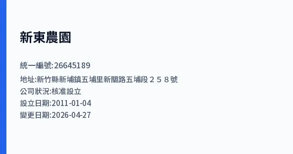 新東農園的照片-統編 26645189(新竹縣) 公司登記資料與營業項目詳細圖表