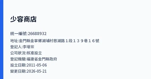 少容商店的照片-統編 26688932(金門縣) 公司登記資料與營業項目詳細圖表