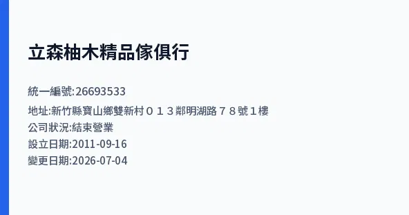 立森柚木精品傢俱行的照片-統編 26693533(新竹縣) 公司登記資料與營業項目詳細圖表