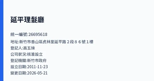 延平理髮廳的照片-統編 26695618(新竹市) 公司登記資料與營業項目詳細圖表
