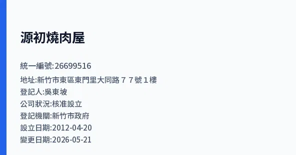 源初燒肉屋的照片-統編 26699516(新竹市) 公司登記資料與營業項目詳細圖表