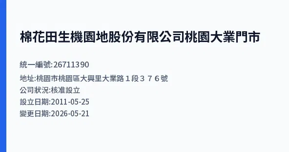 棉花田生機園地股份有限公司桃園大業門市的照片-統編 26711390(桃園市) 公司登記資料與營業項目詳細圖表
