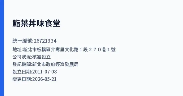 鮨葉丼味食堂的照片-統編 26721334(新北市) 公司登記資料與營業項目詳細圖表