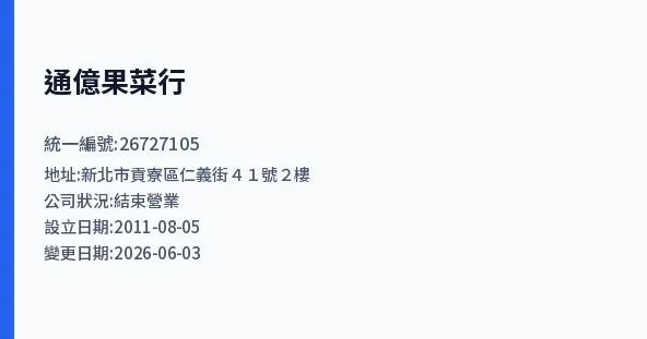通億果菜行的照片-統編 26727105(新北市) 公司登記資料與營業項目詳細圖表