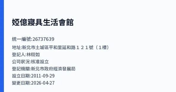 婭億寢具生活會館的照片-統編 26737639(新北市) 公司登記資料與營業項目詳細圖表