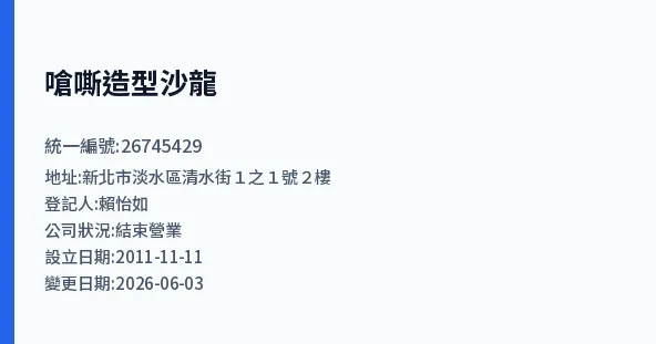 嗆嘶造型沙龍的照片-統編 26745429(新北市) 公司登記資料與營業項目詳細圖表