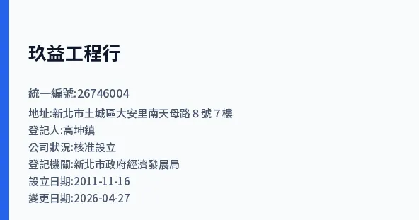 玖益工程行的照片-統編 26746004(新北市) 公司登記資料與營業項目詳細圖表