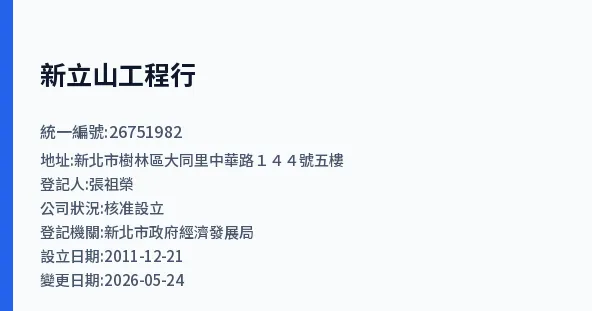 新立山工程行的照片-統編 26751982(新北市) 公司登記資料與營業項目詳細圖表