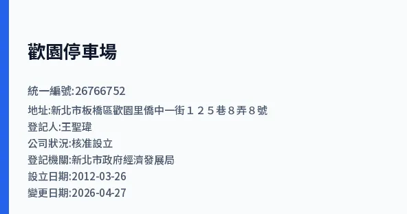 歡園停車場的照片-統編 26766752(新北市) 公司登記資料與營業項目詳細圖表