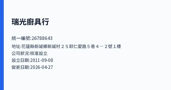 瑞光廚具行的照片-統編 26788643(花蓮縣) 公司登記資料與營業項目詳細圖表