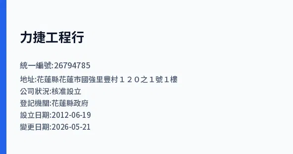 力捷工程行的照片-統編 26794785(花蓮縣) 公司登記資料與營業項目詳細圖表