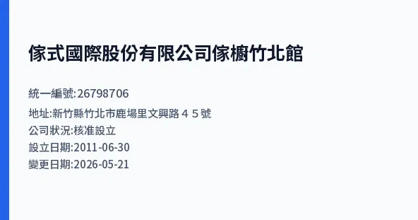傢式國際股份有限公司傢櫥竹北館的照片-統編 26798706(新竹縣) 公司登記資料與營業項目詳細圖表
