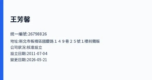 王芳馨的照片-統編 26798826(新北市) 公司登記資料與營業項目詳細圖表