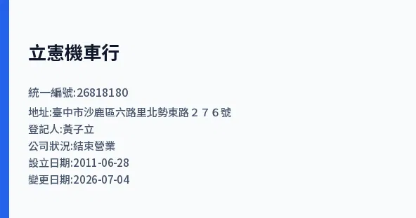 立憲機車行的照片-統編 26818180(臺中市) 公司登記資料與營業項目詳細圖表