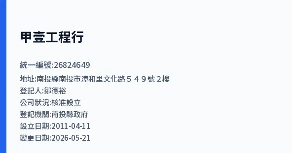 甲壹工程行的照片-統編 26824649(南投縣) 公司登記資料與營業項目詳細圖表