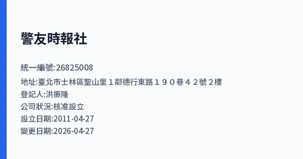 警友時報社的照片-統編 26825008(臺北市) 公司登記資料與營業項目詳細圖表