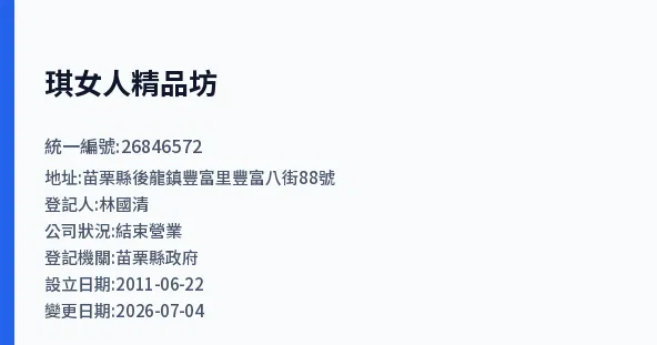 琪女人精品坊的照片-統編 26846572(苗栗縣) 公司登記資料與營業項目詳細圖表