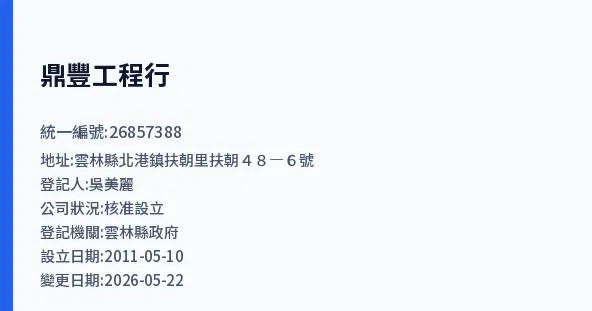 鼎豐工程行的照片-統編 26857388(雲林縣) 公司登記資料與營業項目詳細圖表