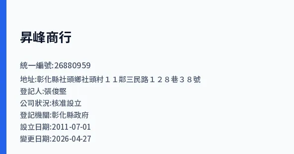 昇峰商行的照片-統編 26880959(彰化縣) 公司登記資料與營業項目詳細圖表
