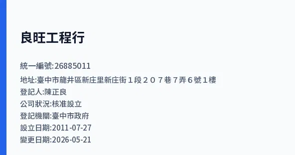 良旺工程行的照片-統編 26885011(臺中市) 公司登記資料與營業項目詳細圖表