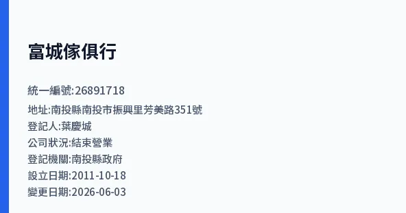 富城傢俱行的照片-統編 26891718(南投縣) 公司登記資料與營業項目詳細圖表