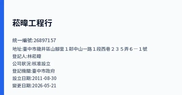 菘暐工程行的照片-統編 26897157(臺中市) 公司登記資料與營業項目詳細圖表
